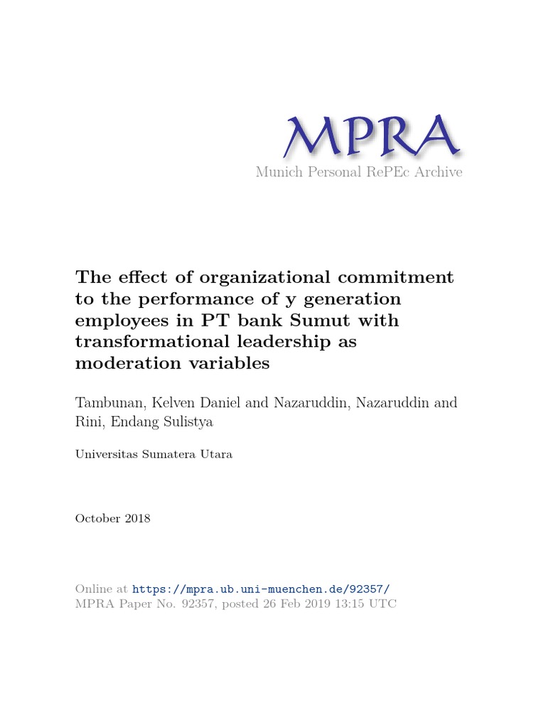 MPRA Paper 92357 | PDF | Transformational Leadership | Leadership
