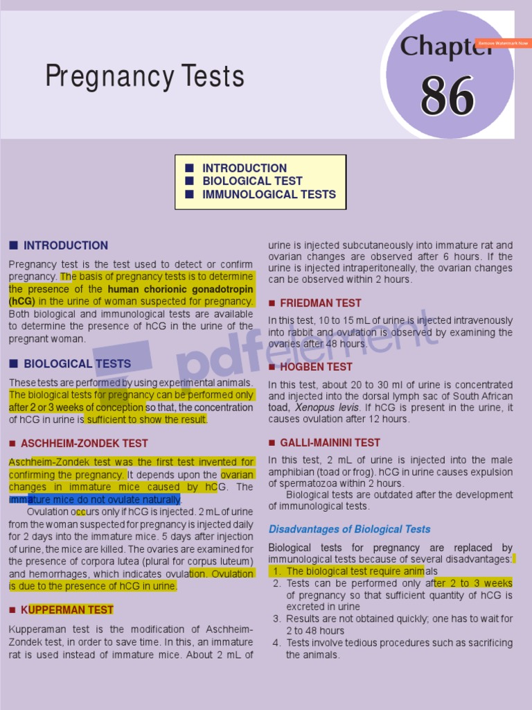 Pregnancy Tests: Introduction Biological Test Immunological Tests | PDF ...