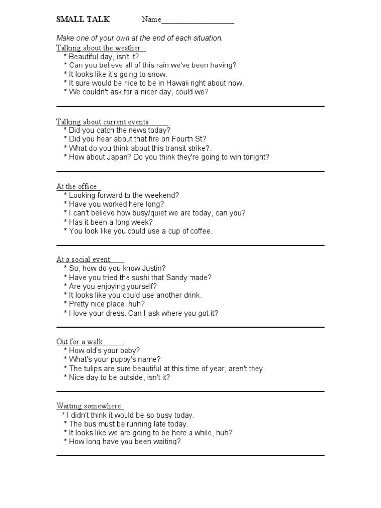 Small Talk Conversation Starters | PDF