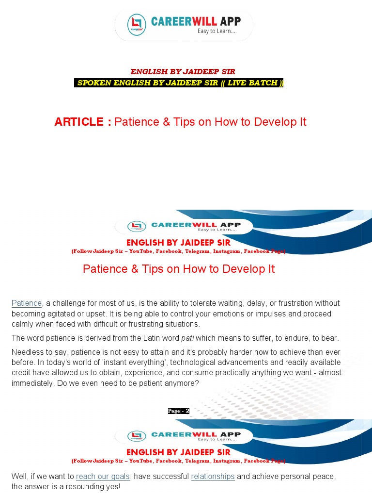 Develop Patience: Tips and Benefits | PDF | Patience | Compassion