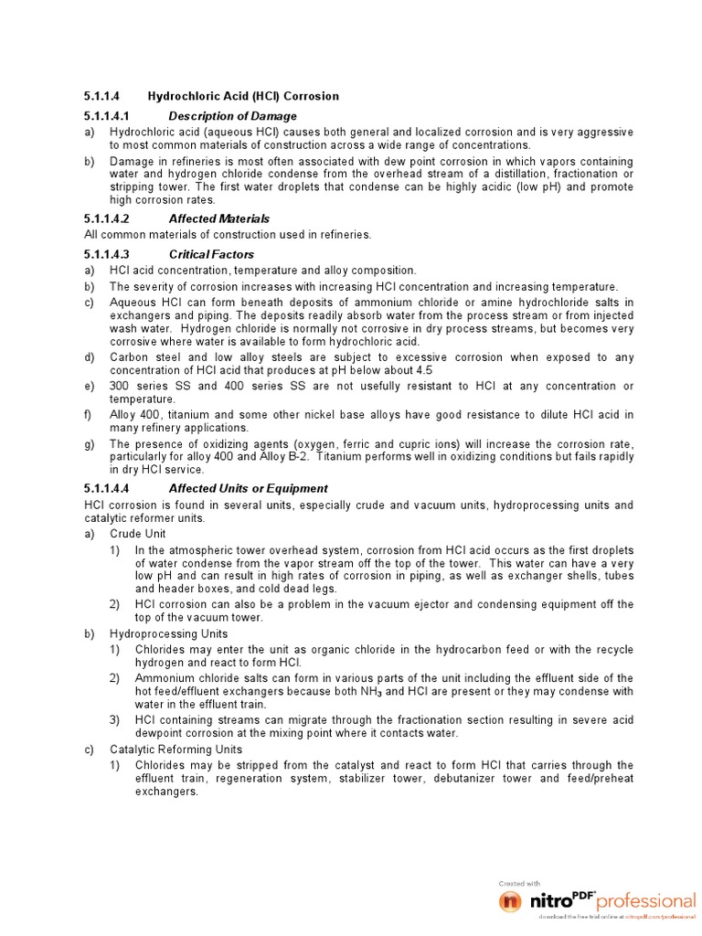 Description of Damage: 5.1.1.4 Hydrochloric Acid (HCL) Corrosion 5.1.1 ...