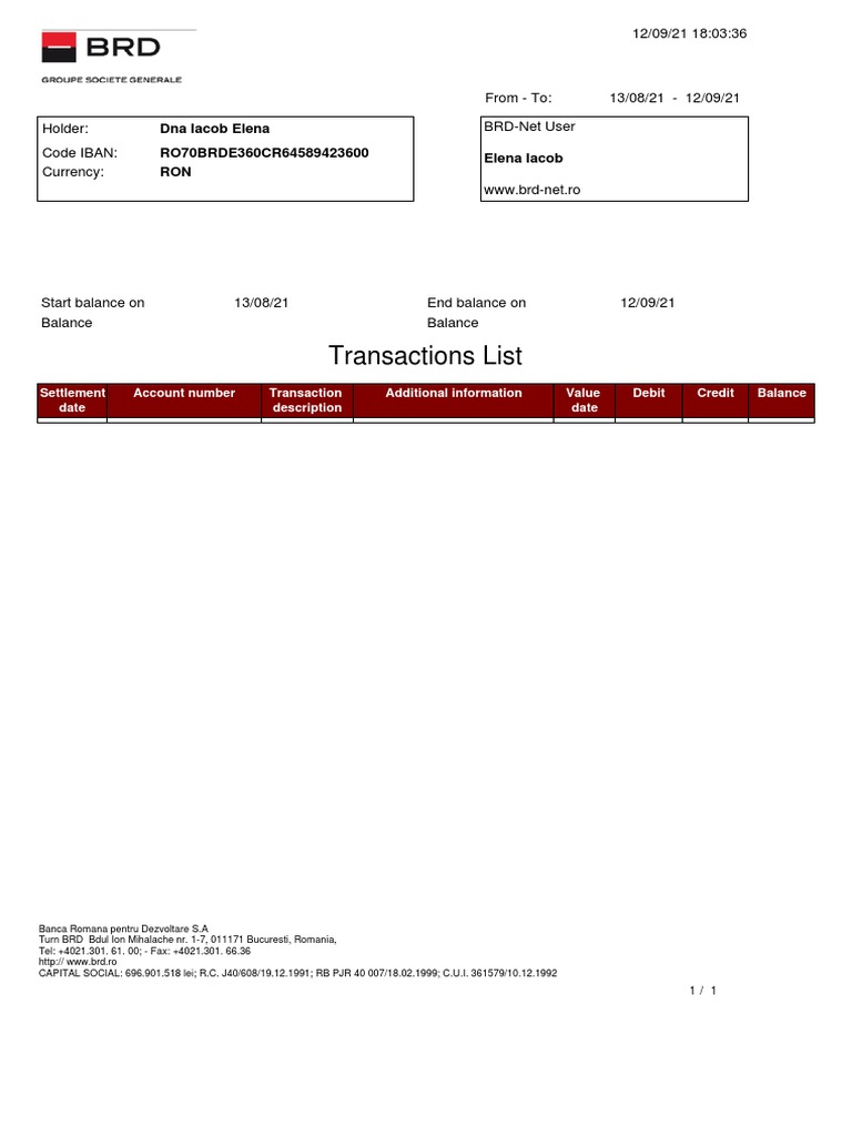 Transactions List: Dna Iacob Elena RO70BRDE360CR64589423600 RON Elena ...