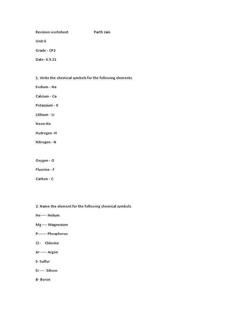 Chem Revision Worksheet 3 | PDF
