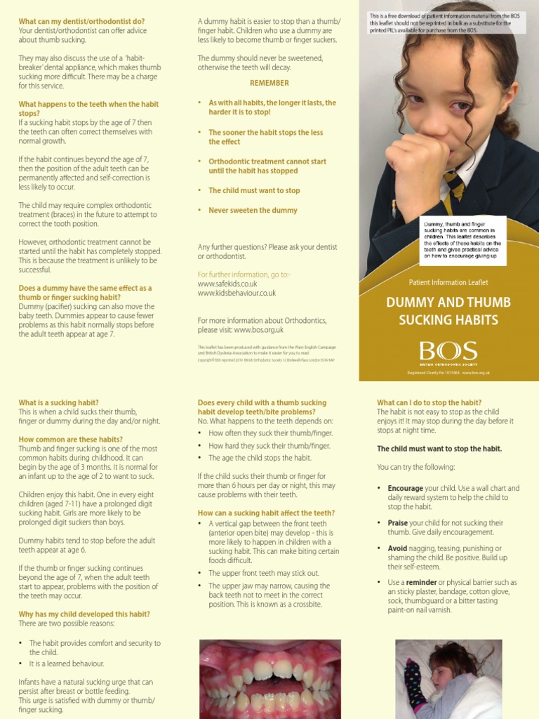 Dummy and Thumb Sucking Habits: For Further Information, Go To | PDF ...