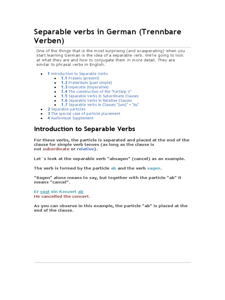 Separable Verbs in German | PDF | Grammatical Conjugation | Foreign ...