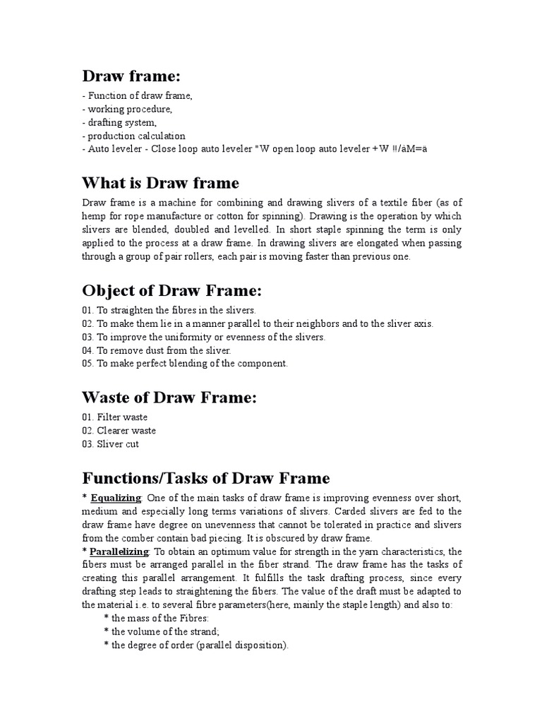 Draw Frame | PDF | Spinning (Textiles) | Textiles