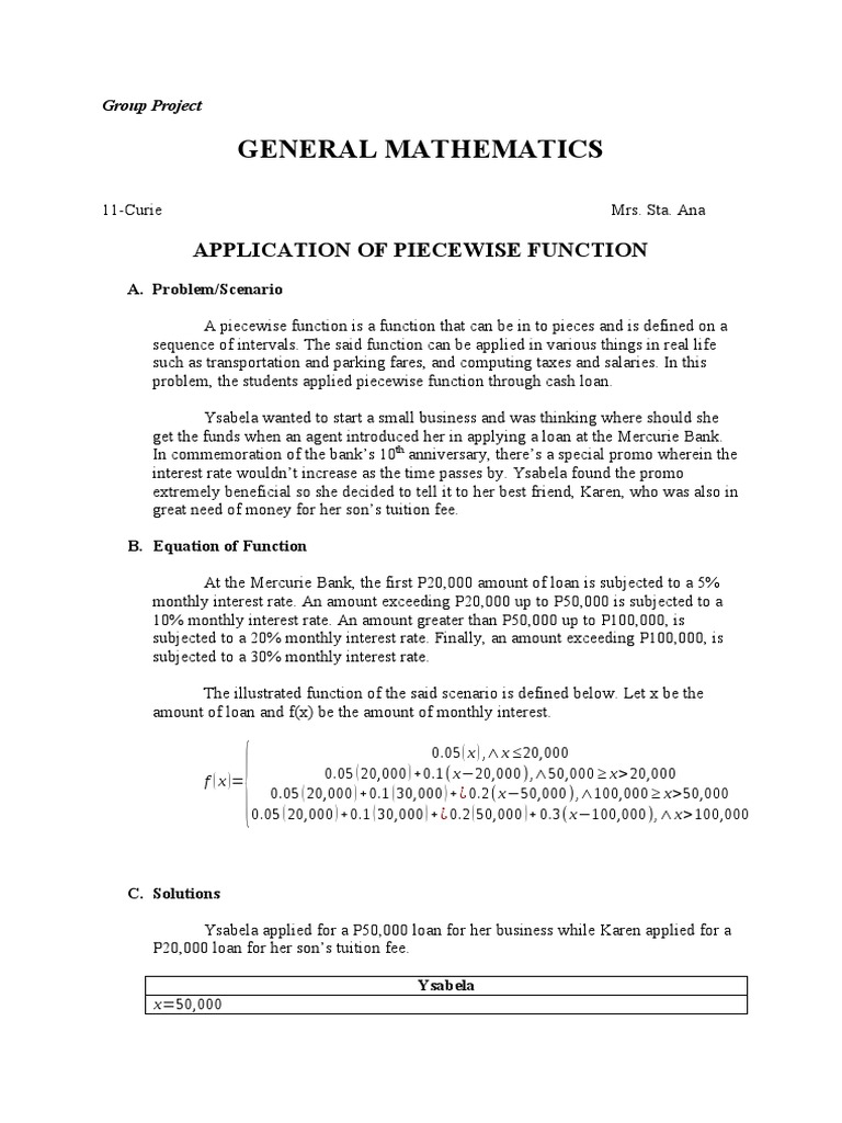 General Mathematics: Application of Piecewise Function | PDF | Interest ...