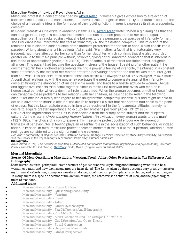 Masculine Protest (Adler, Freud, Horney) | PDF | Oedipus Complex ...