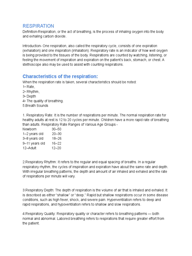 Respiration, - Characteristics N Factors Affecting Respiration | PDF ...