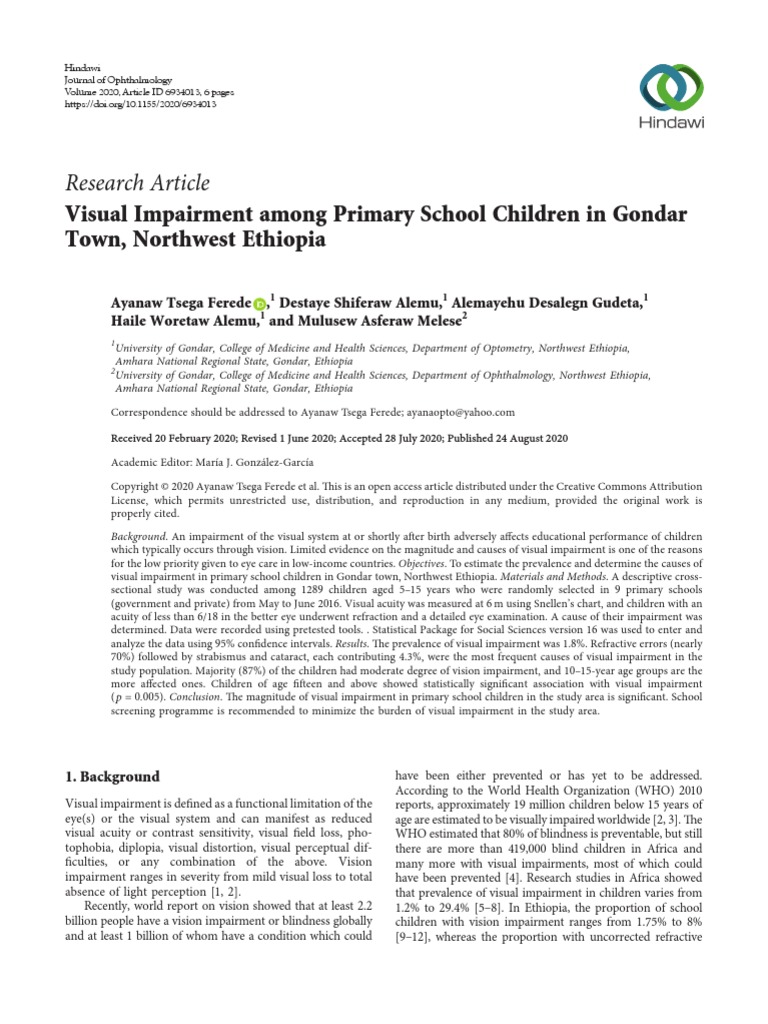 Research Article: Visual Impairment Among Primary School Children in ...