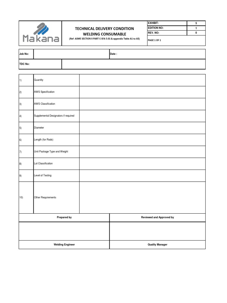 5.Exhibit-5.Technical Delivery Conditions-Welding Consumables | PDF