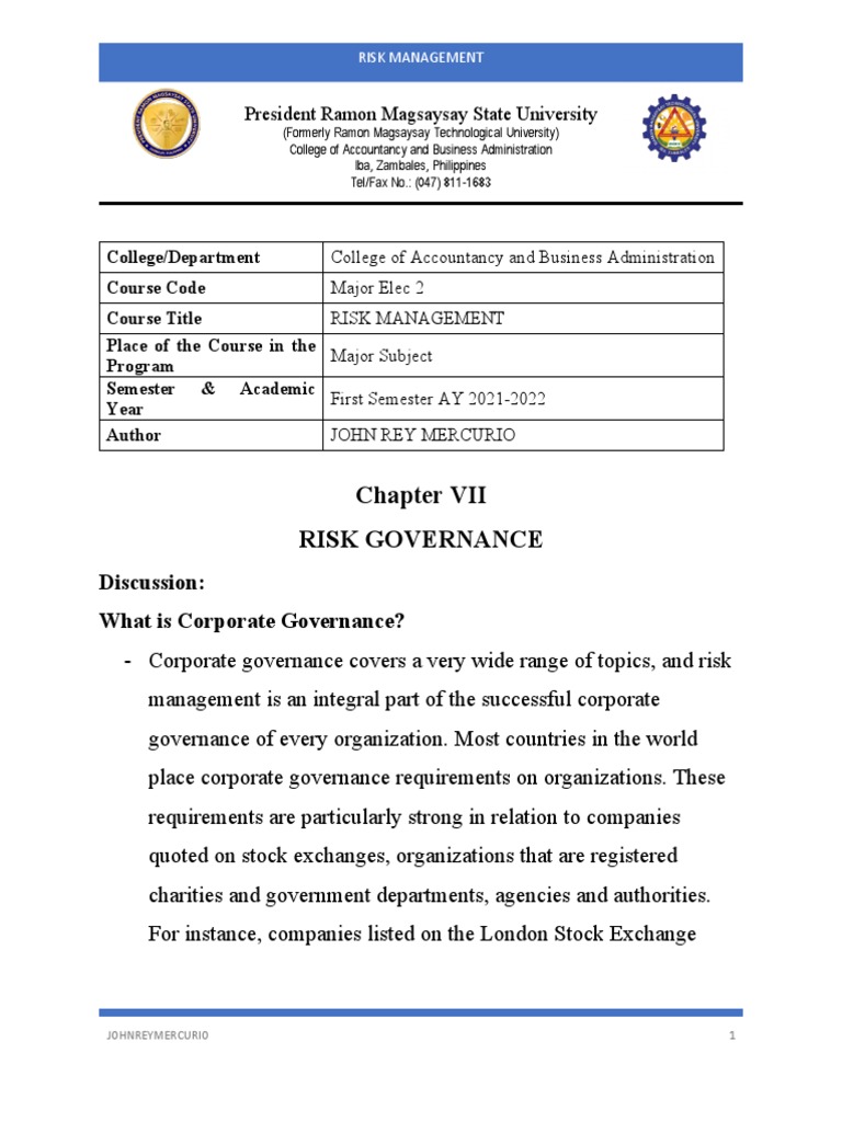 Risk Management Module 7 | PDF | Corporate Governance | Governance