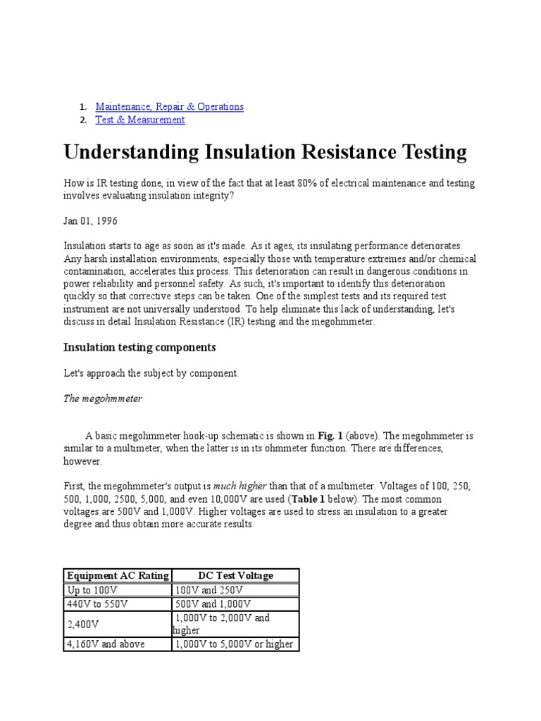 Understanding Insulation Resistance Testing: Maintenance, Repair ...