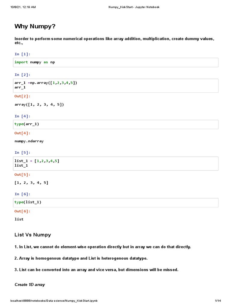 Numpy Kickstart Jupyter Notebook Pdf Array Data Type Data Type 