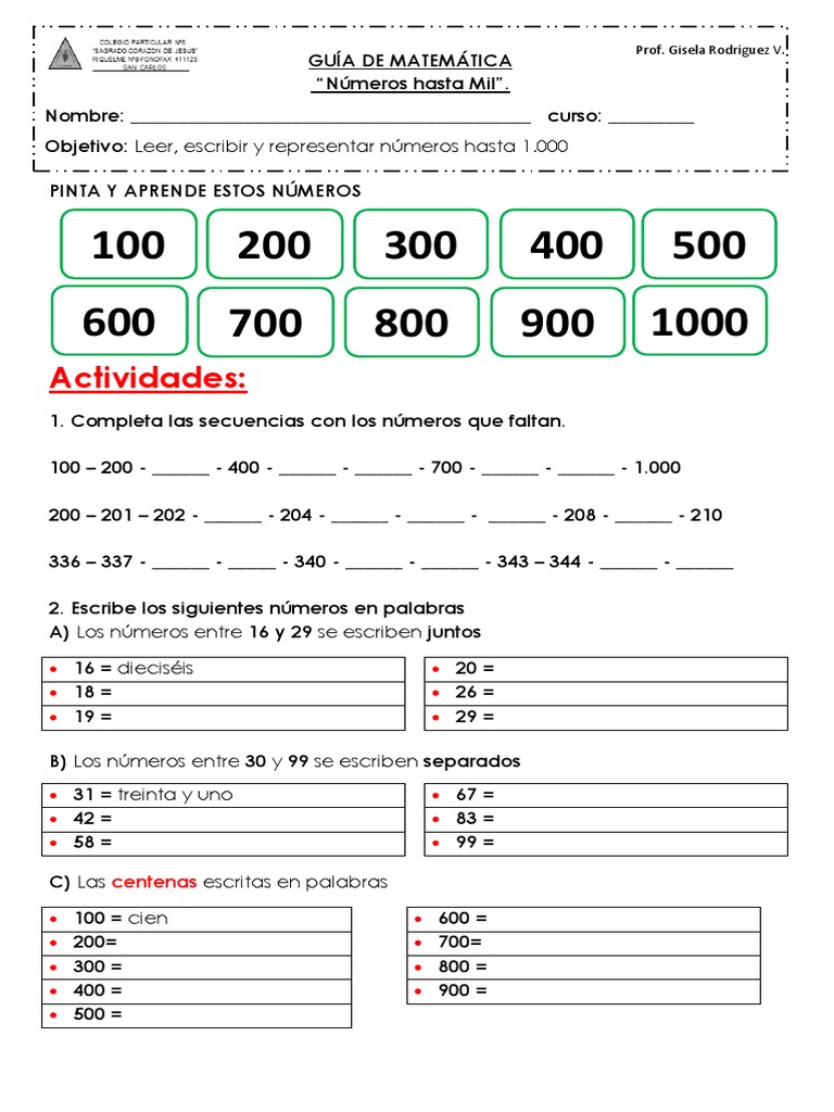 Números Hasta El 1000 | PDF