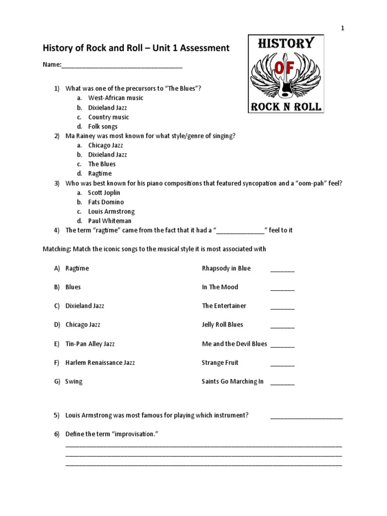 History of Rock and Roll: UNIT 1 ASSESSMENT | PDF | Jazz | Ragtime