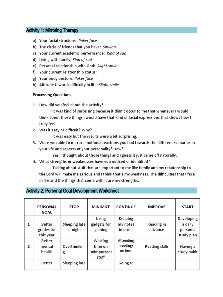 Activity 1: Mirroring Therapy: Processing Questions | Download Free PDF ...