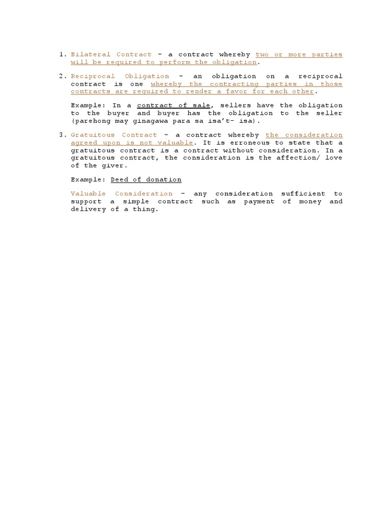 Definition of Bilateral Reciprocal Gratuitous Contract and Examples | PDF