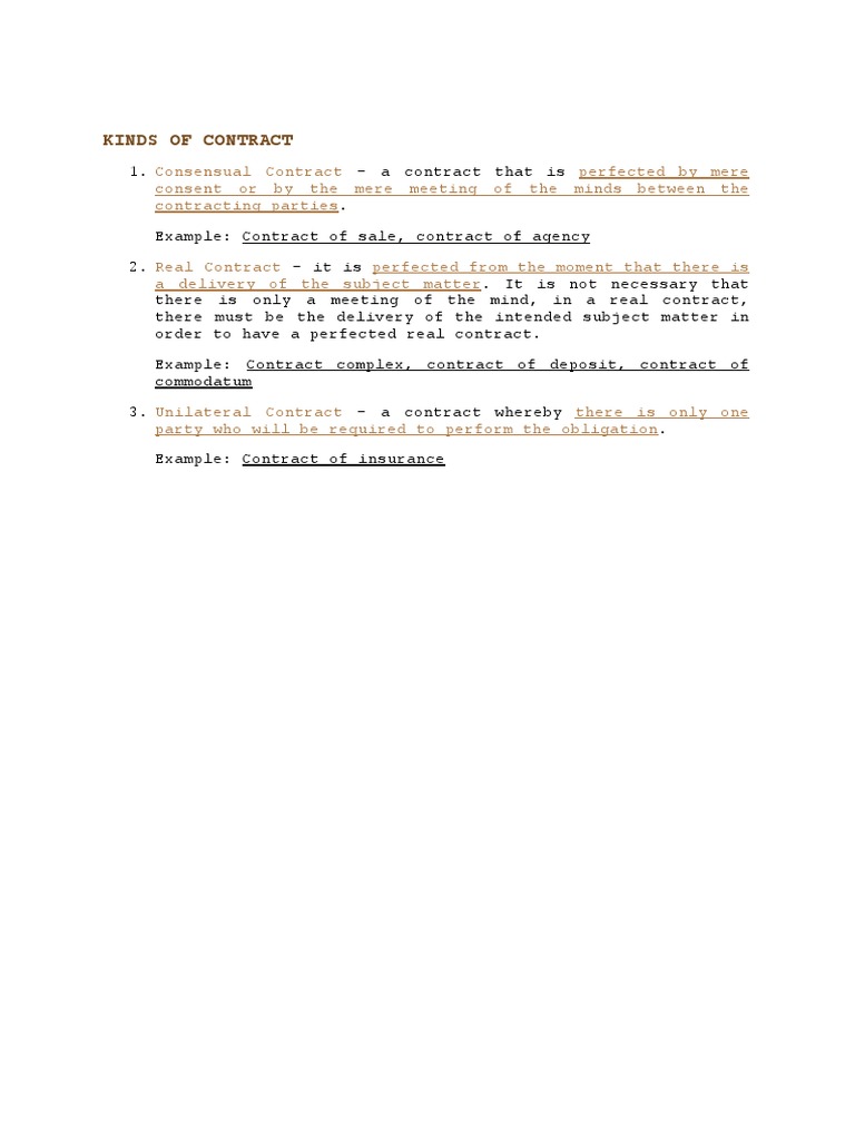 Definition of Consensual Real Unilateral Contract and Examples | PDF | Finance & Money ...