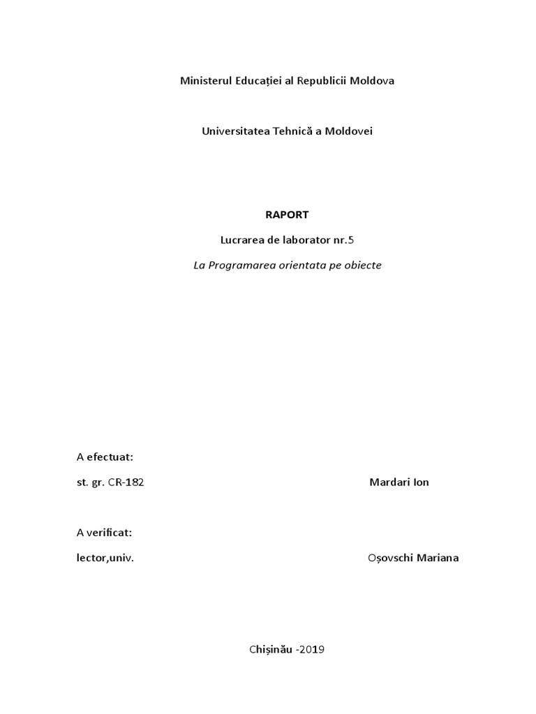Ministerul Educaţiei Al Republicii Moldova: La Programarea Orientata Pe Obiecte | PDF ...