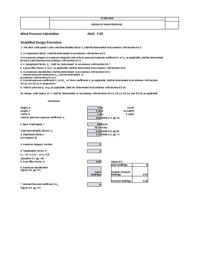 Wind Pressure Calculation ASCE - 7-05 Simplified Design Procedure | PDF ...