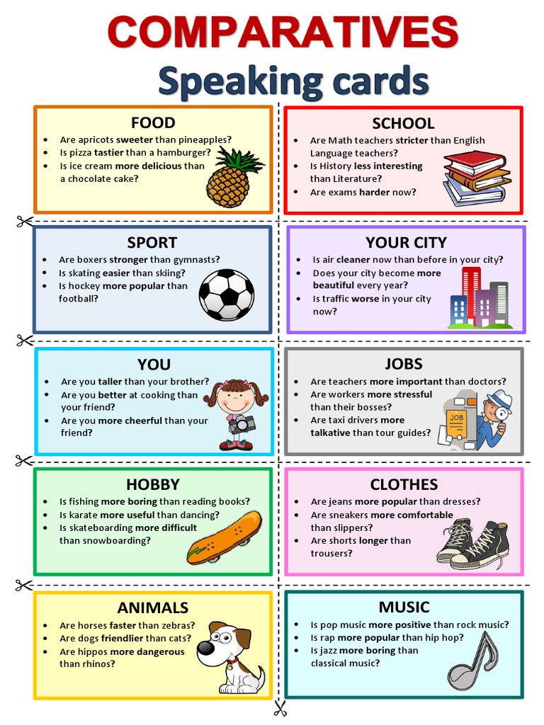 Comparative Speaking Activities Cards | PDF