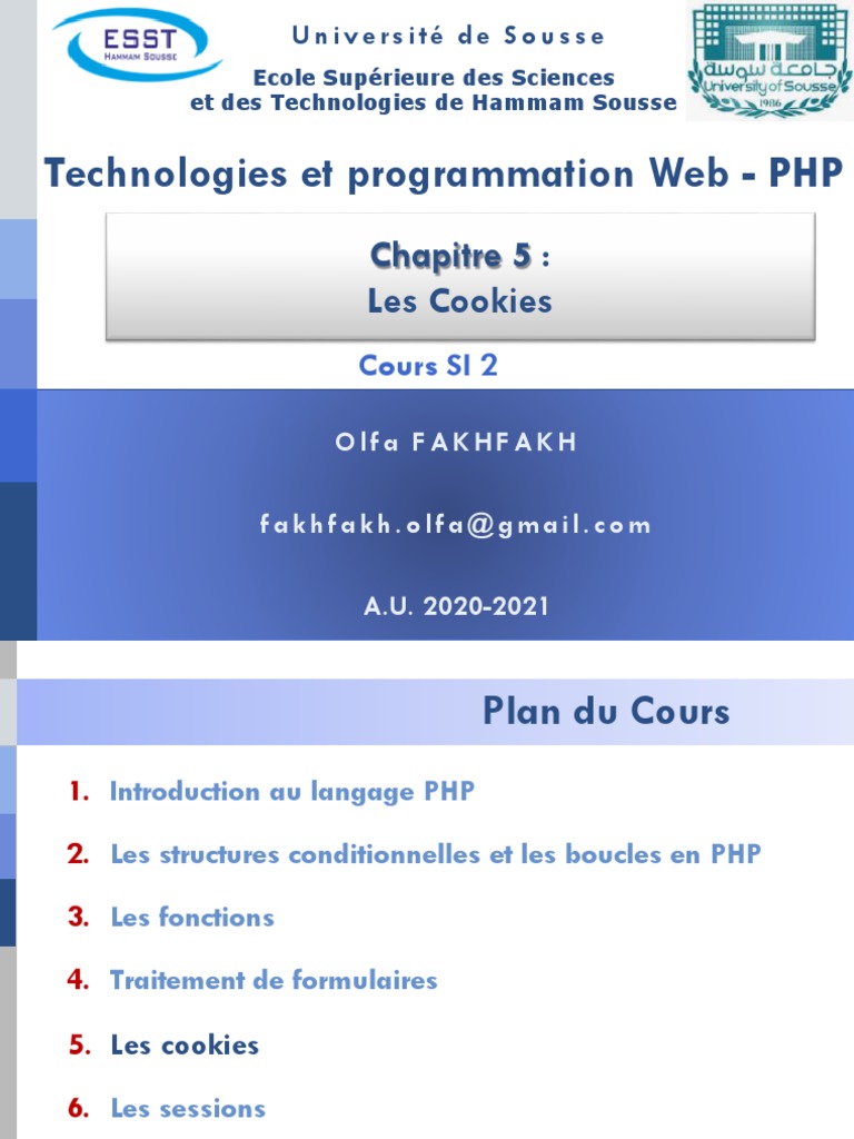 Cours Php-Chap 5-Cookies 20-21 OF | PDF | Cookie (informatique) | PHP