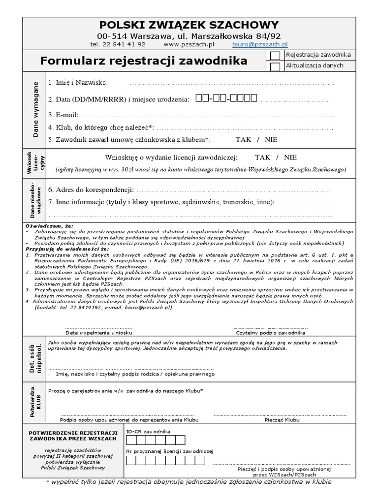 Formularz Rejestracyjny Zawodnika | PDF