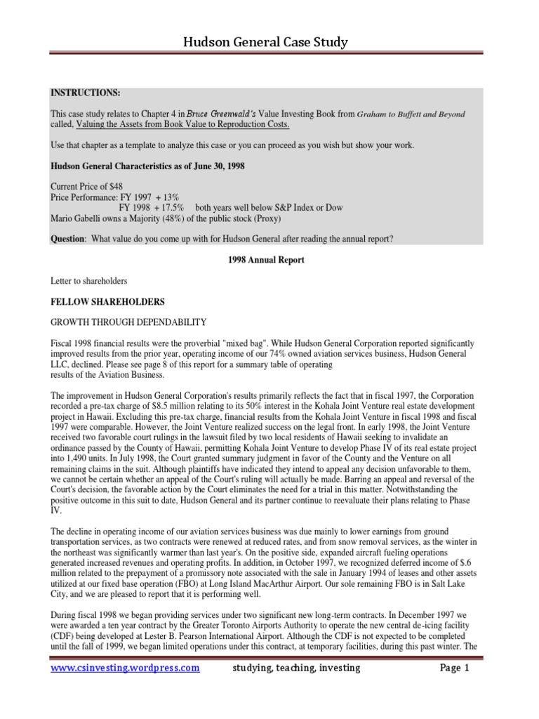 Hudson General Case Study Analysis | PDF | Finance & Money Management ...