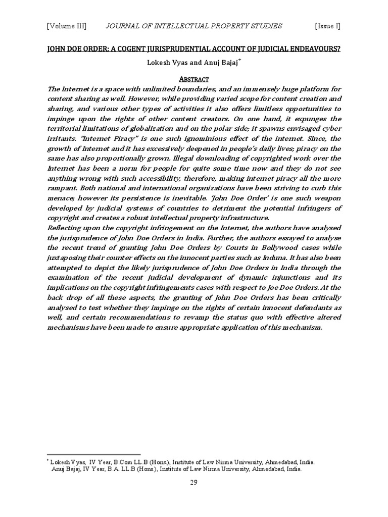 Lokesh Vyas John Doe Order | PDF | Copyright Infringement | Legal Remedy