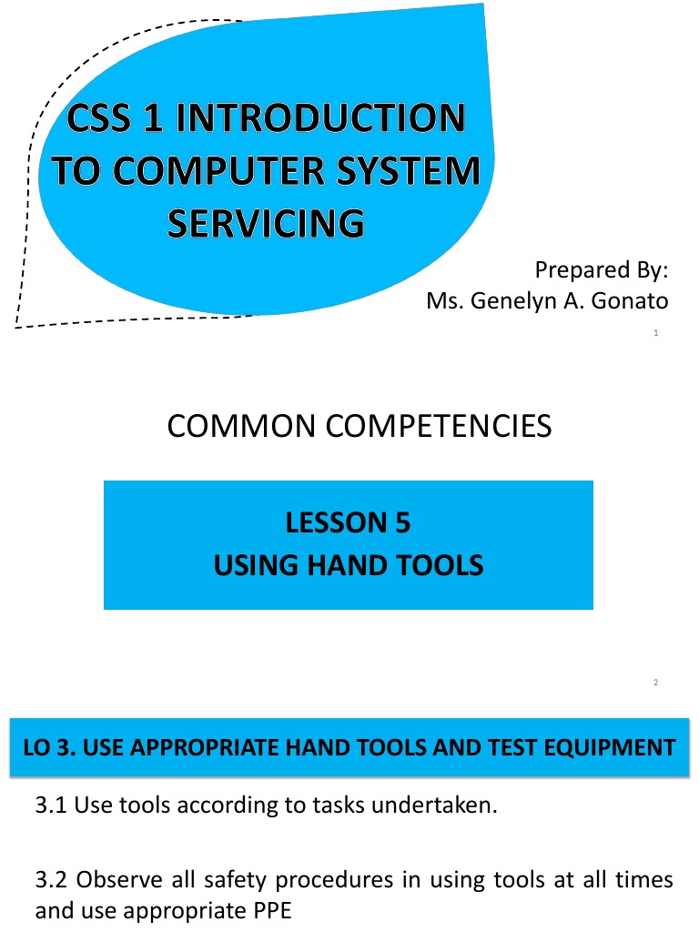 css1 Lesson5 LO3 USE APPROPRIATE HAND TOOLS AND TEST EQUIPMENT | PDF ...