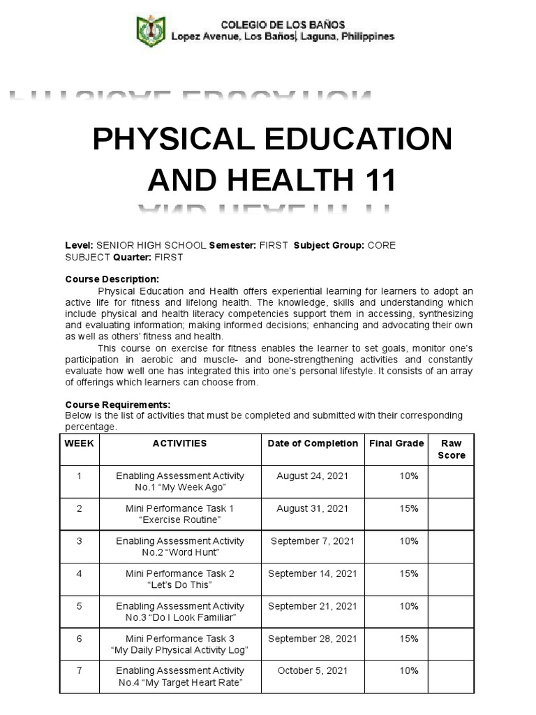 Physical Education and Health 11: Course Description | PDF | Strength ...