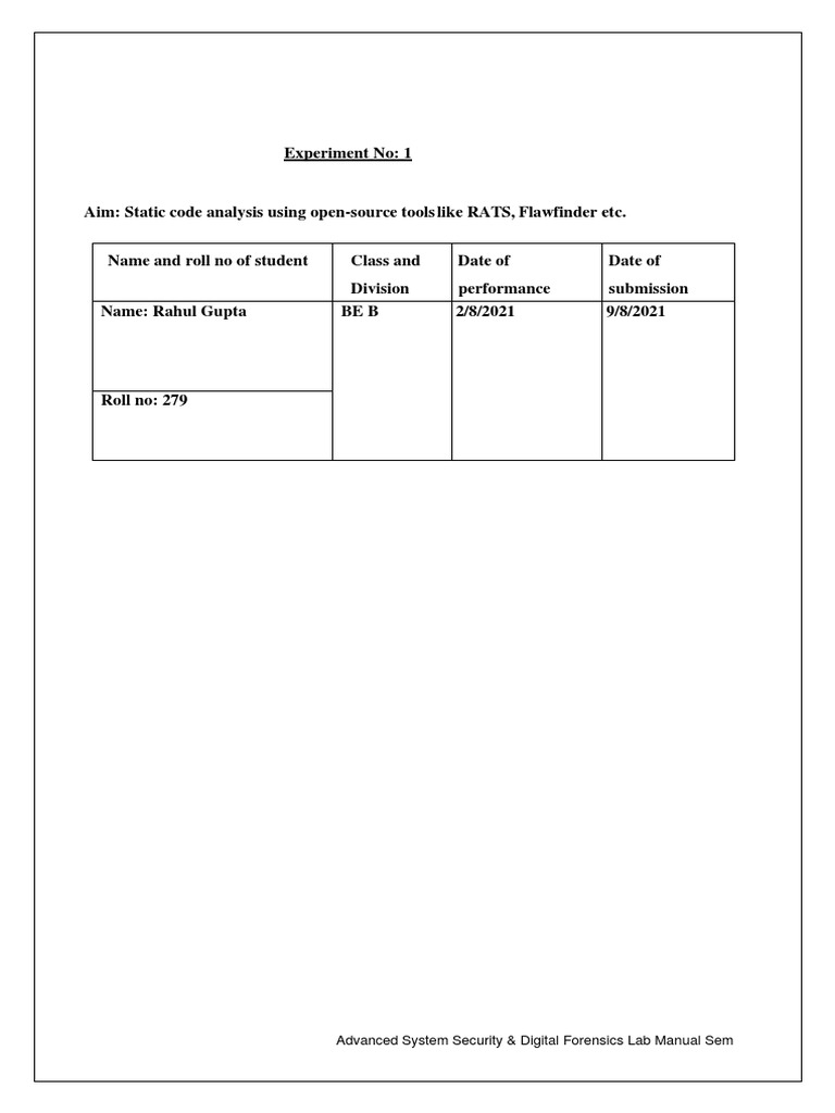 Experiment No: 1: Advanced System Security & Digital Forensics Lab Manual Sem 7 Dloc | PDF ...