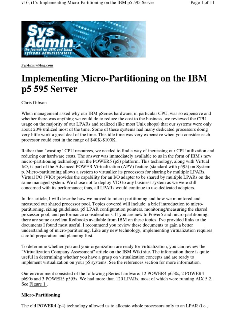 Implementing Micro-Partitioning On The IBM p5 595 Server | PDF ...