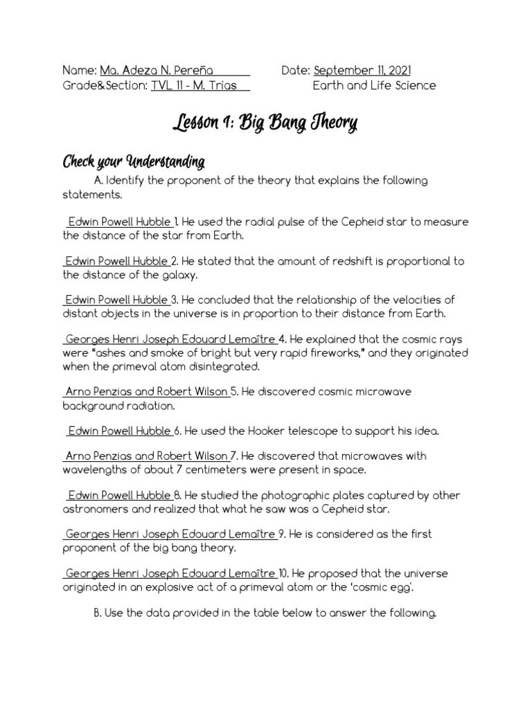 Lesson 1.1 - Big Bang Theory | PDF | Big Bang | Universe