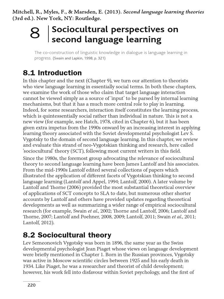 Sociocultural Perspectives On Second Language Learning | PDF | Second Language Acquisition ...