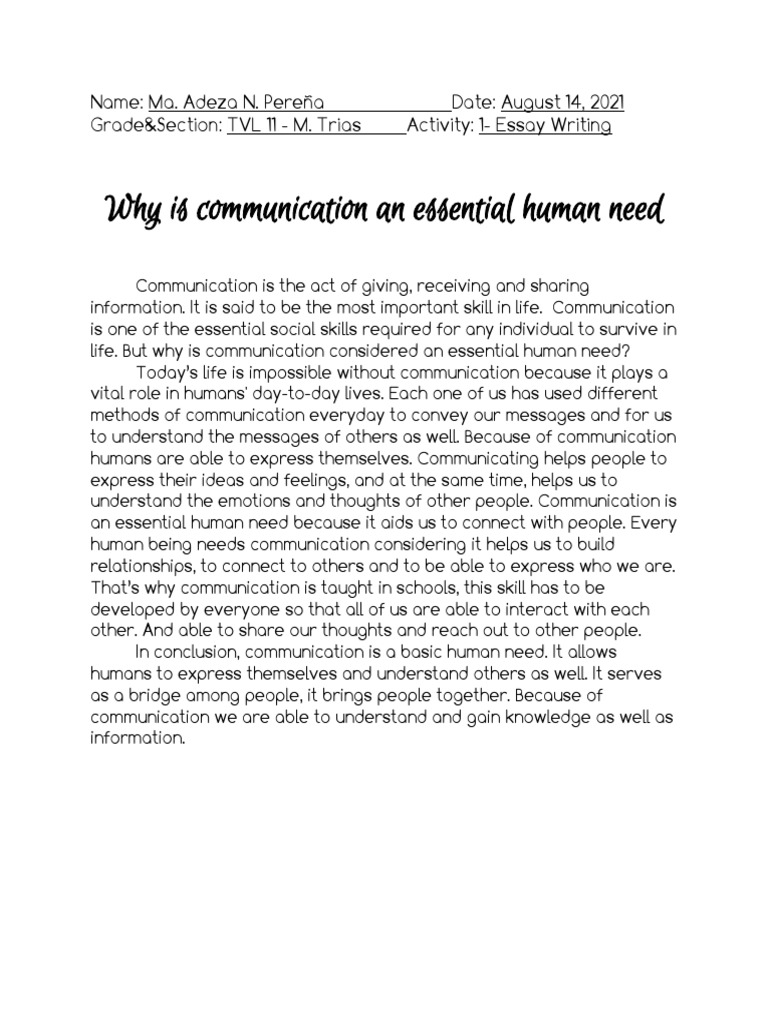 Activity 1 - Essay Writing (Why Is Communication An Essential Human ...