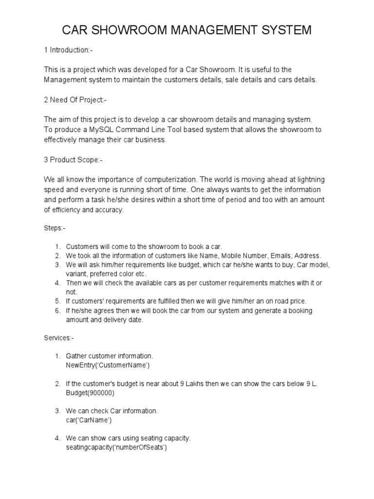 Car Showroom Management System | PDF