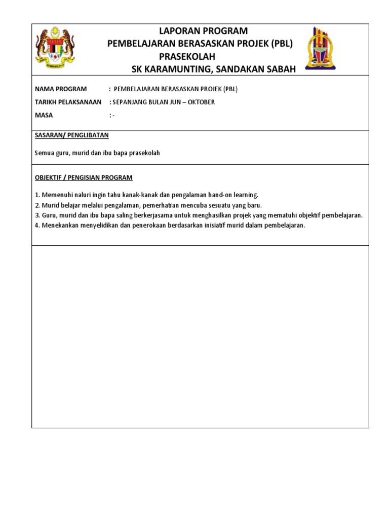 Laporan Program PBL Prasekolah SK Karamunting | PDF | Kesehatan Holistik