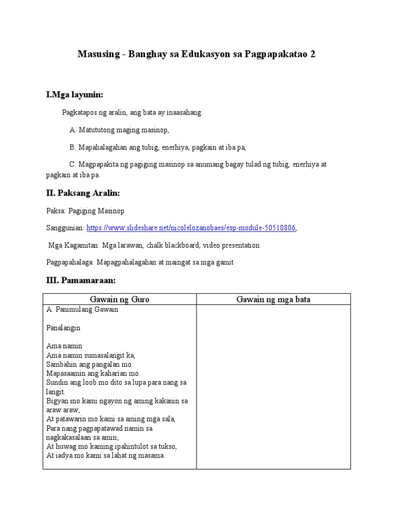 Lesson Plan in Esp2 | PDF