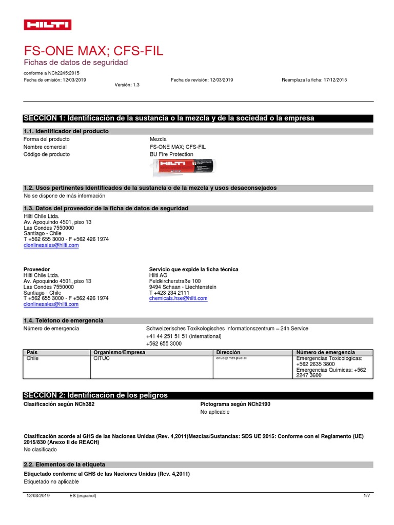MSDS FS One Max | PDF | Toxicidad | Química