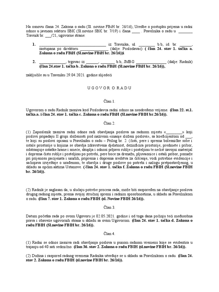 Ugovor o Radu Urnek | PDF