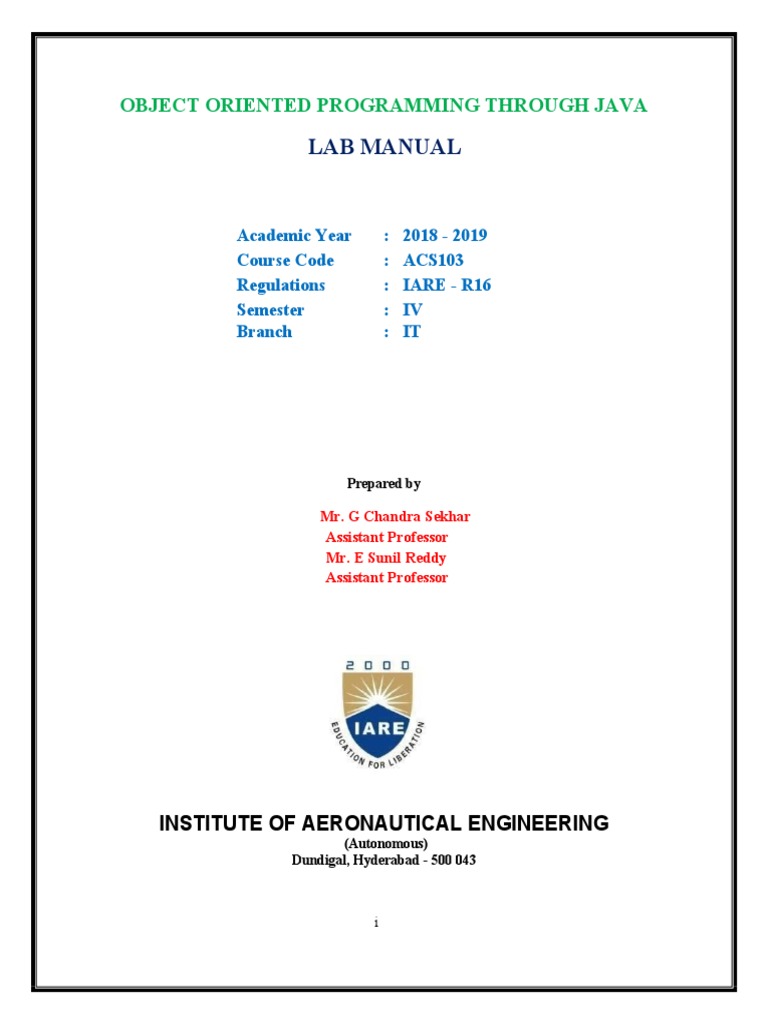 Iare Oops Through Java Lab Manual Updated 0 | PDF | Method (Computer Programming) | Class ...