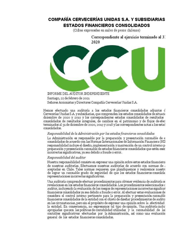 10 Ccu Eeff 2020 | PDF | Auditoría | Dividendo