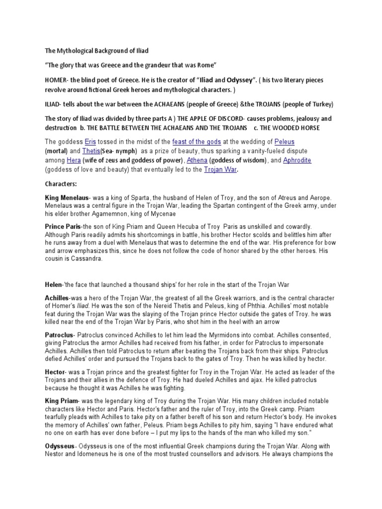 Mythological Context of the Iliad | PDF | Trojan War | Hector