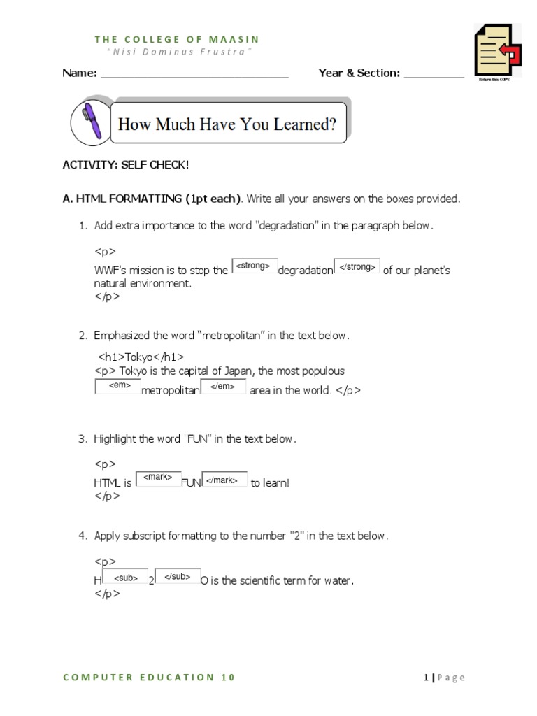 G10 Quarter 1 - Chapter 1 Part 2 - ACTIVITY | PDF | Html Element ...
