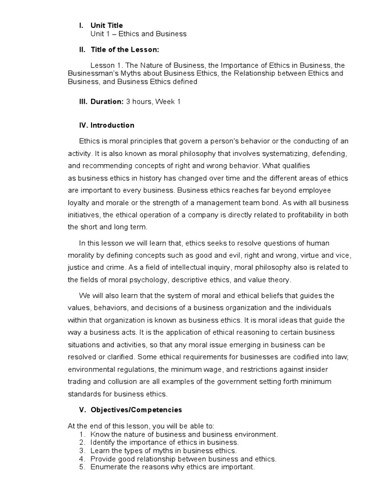 I. Unit Title | PDF | Morality | Business Ethics