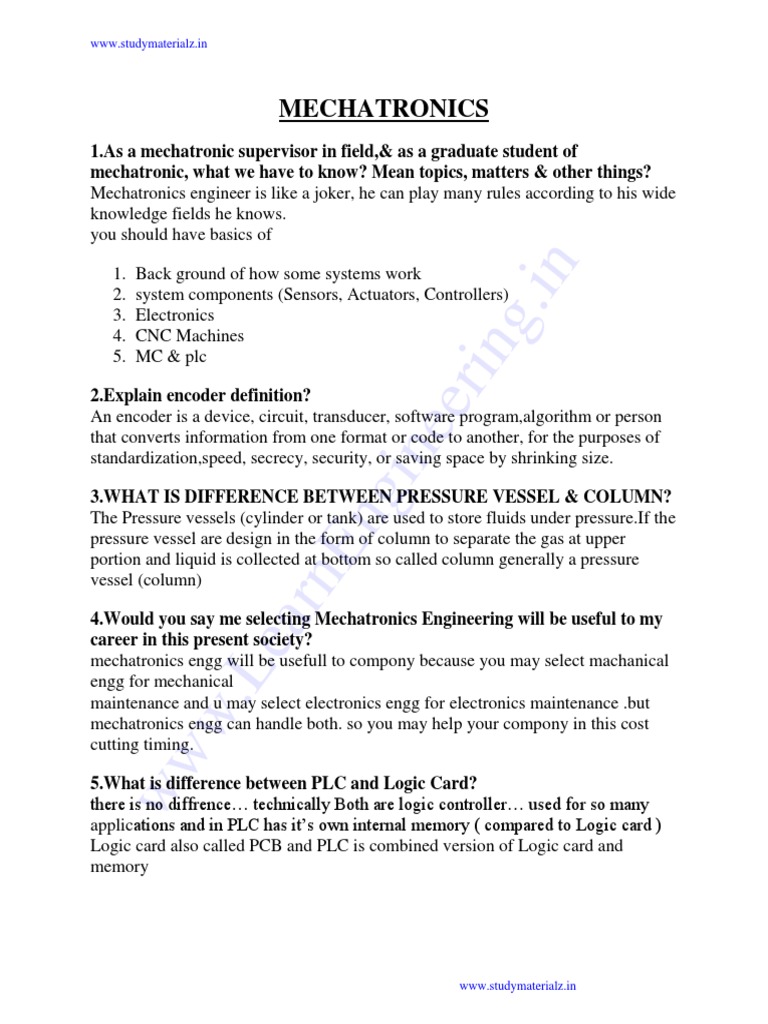 ME8791 Mechatronics 5 | PDF | Programmable Logic Controller | Mechatronics