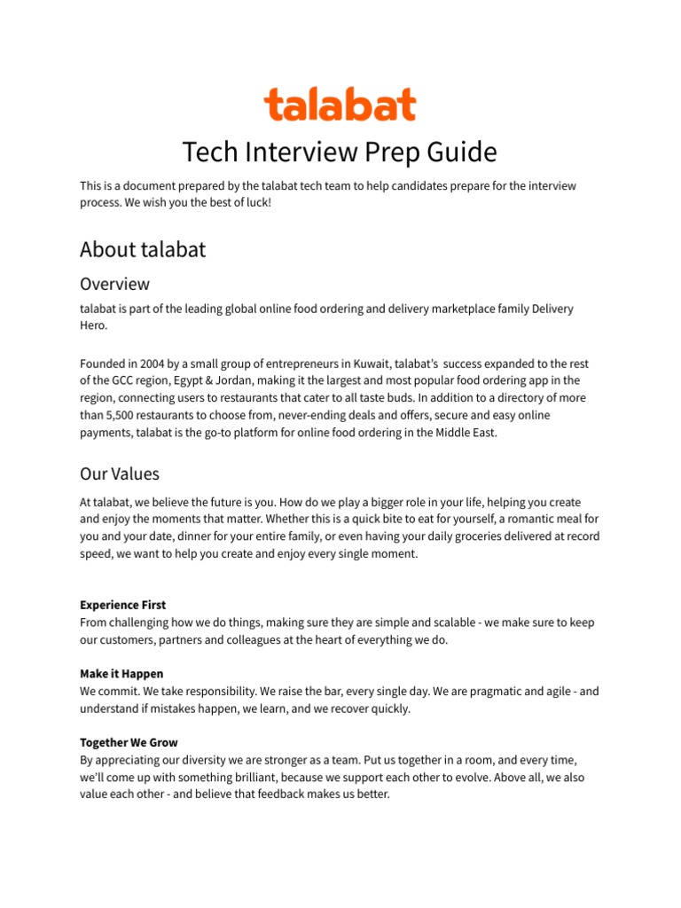 Talabat - Tech Interview - Prep-Guide | Download Free PDF | Distributed Computing | Agile ...