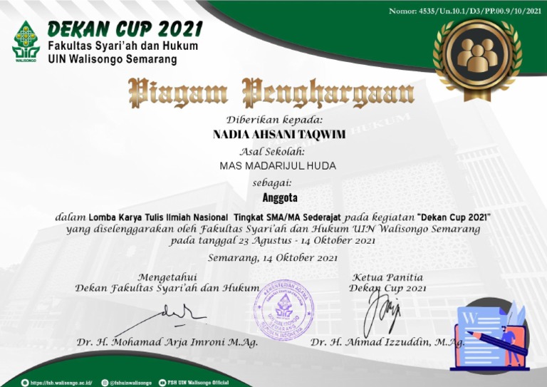 Sertifikat NADIA AHSANI TAQWIM | PDF